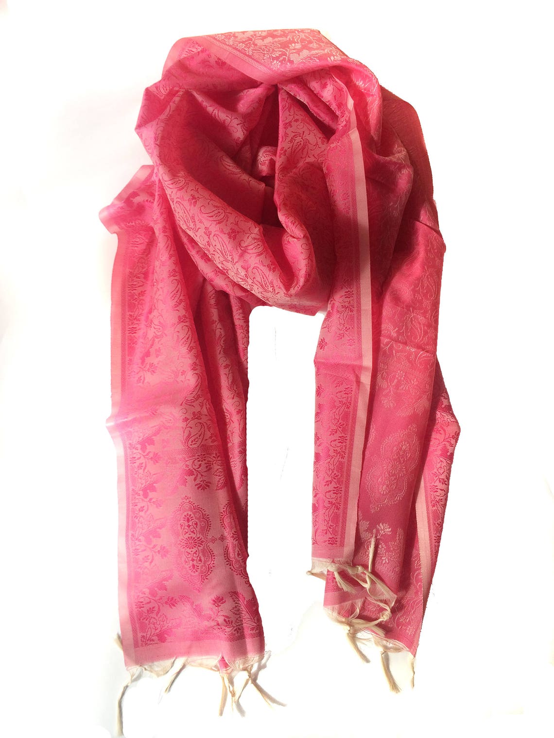 Pink Fringe Silk Scarfsilk Wrapwhite Tassel - Etsy