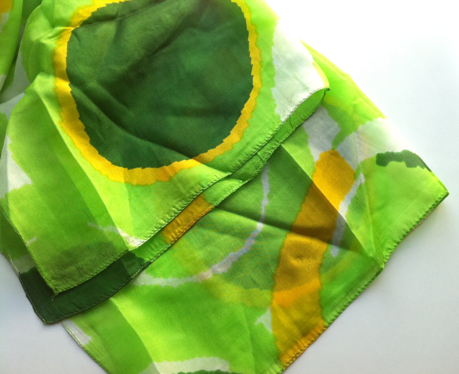 Silk Scarf,green,yellow & White Wrap,100% Silk,modern Scarf,head Scarf ...