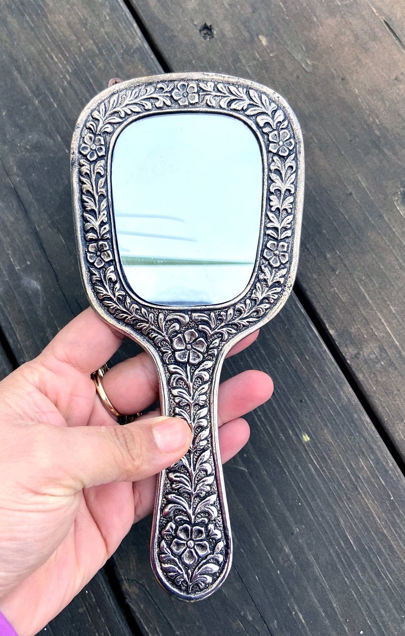 ANTIQUE HAND Mirror-etched Silver Royal Hand Mirror Rare Home - Etsy