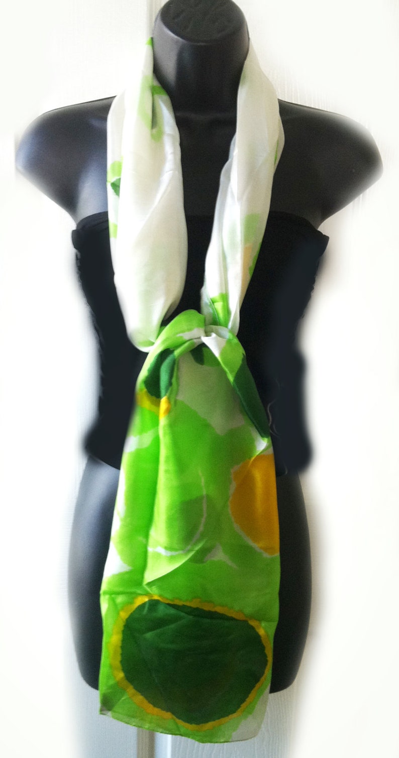 Silk Scarf,green,yellow & White Wrap,100% Silk,modern Scarf,head Scarf ...