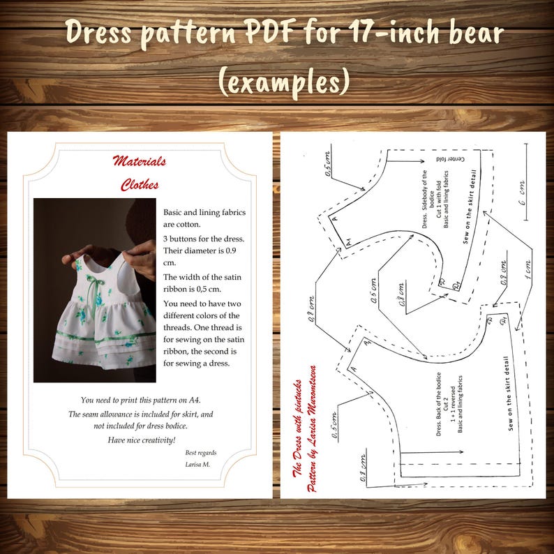 PDF Classic Teddy Bear Dress Pattern, Artist Teddy Bear Clothes Sewing ...