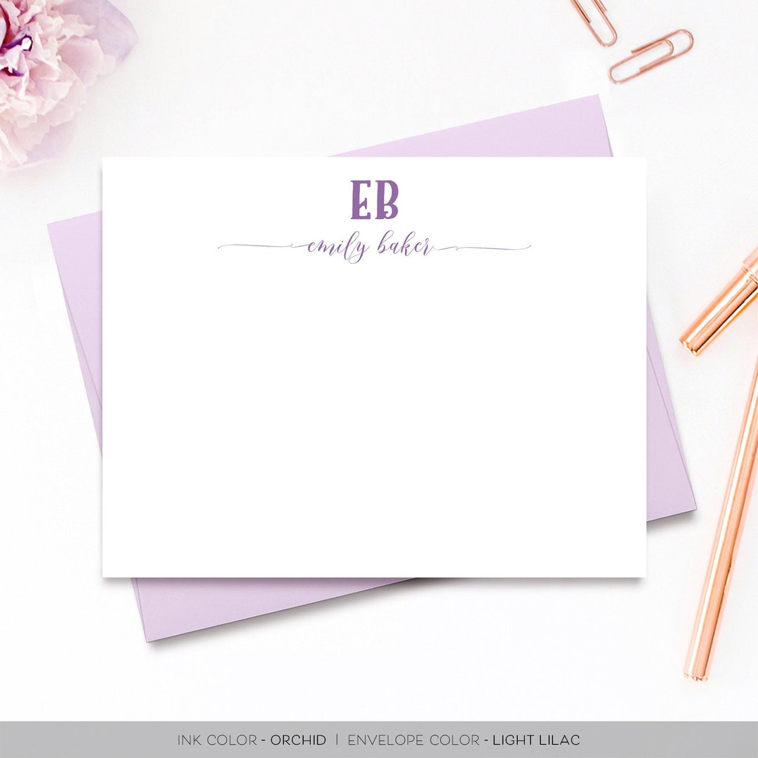Monogram Stationary Personalized Note Cards With Envelopes, Custom ...