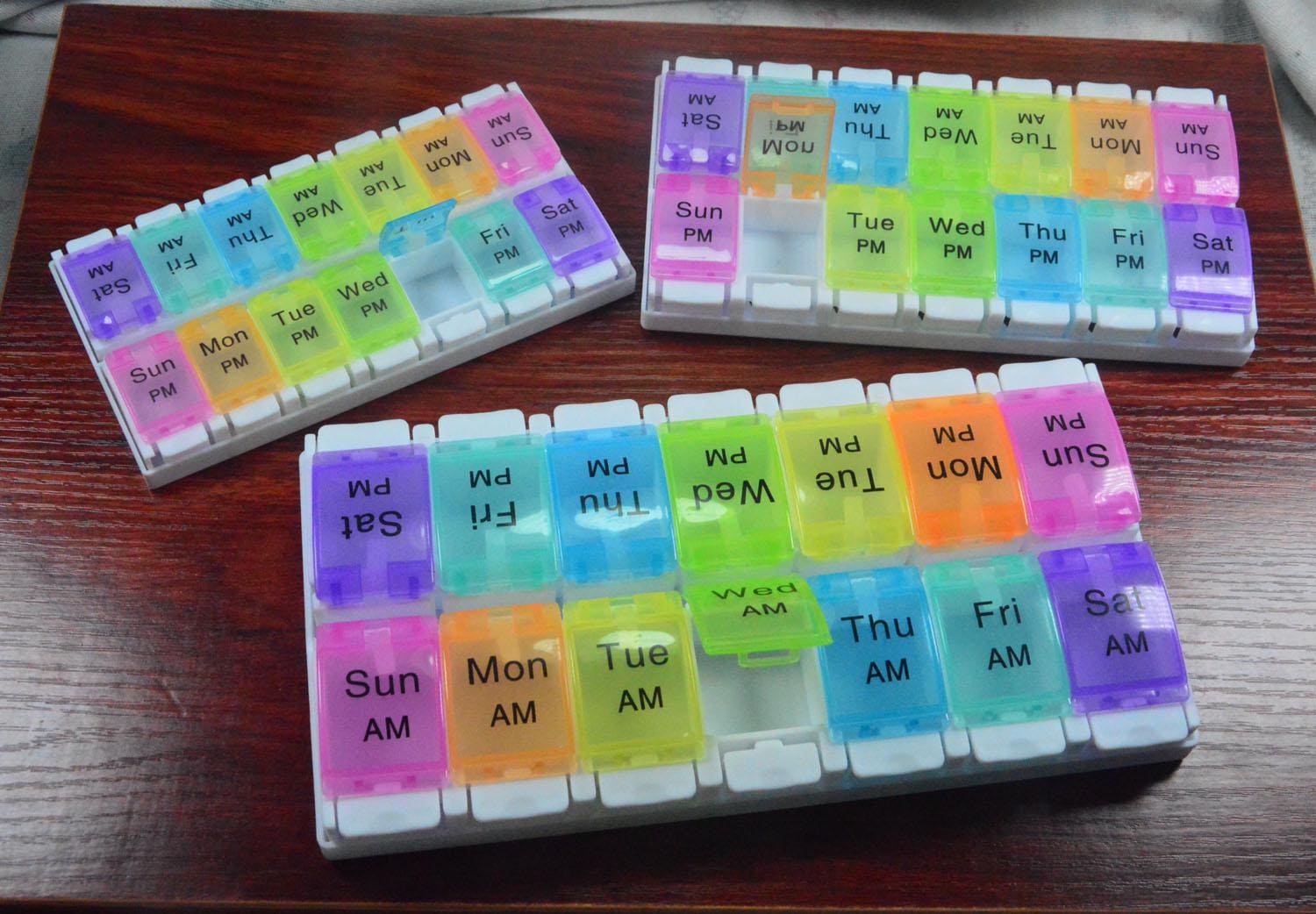 Weekly Box,transparent Box With 14 Compartments,rectangular Pill Box ...