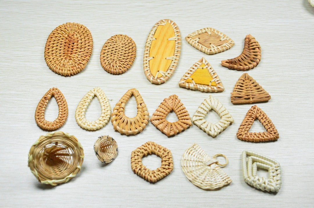Triangle/hexagon/oval Rattan Straw Pieces.natural Rattan Charms. 4pcs ...