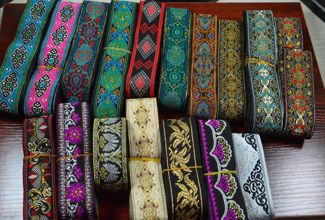 Ethnic Border,jacquard Trim, 1 Yard Floral Jacquard Ribbon Geometric ...