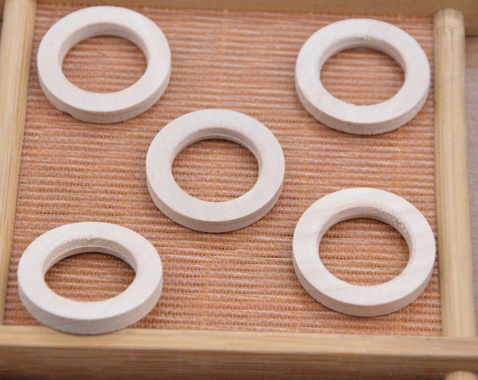 25pcs Natural Round Flat Wood Rings,unfinished Wooden Circle for ...