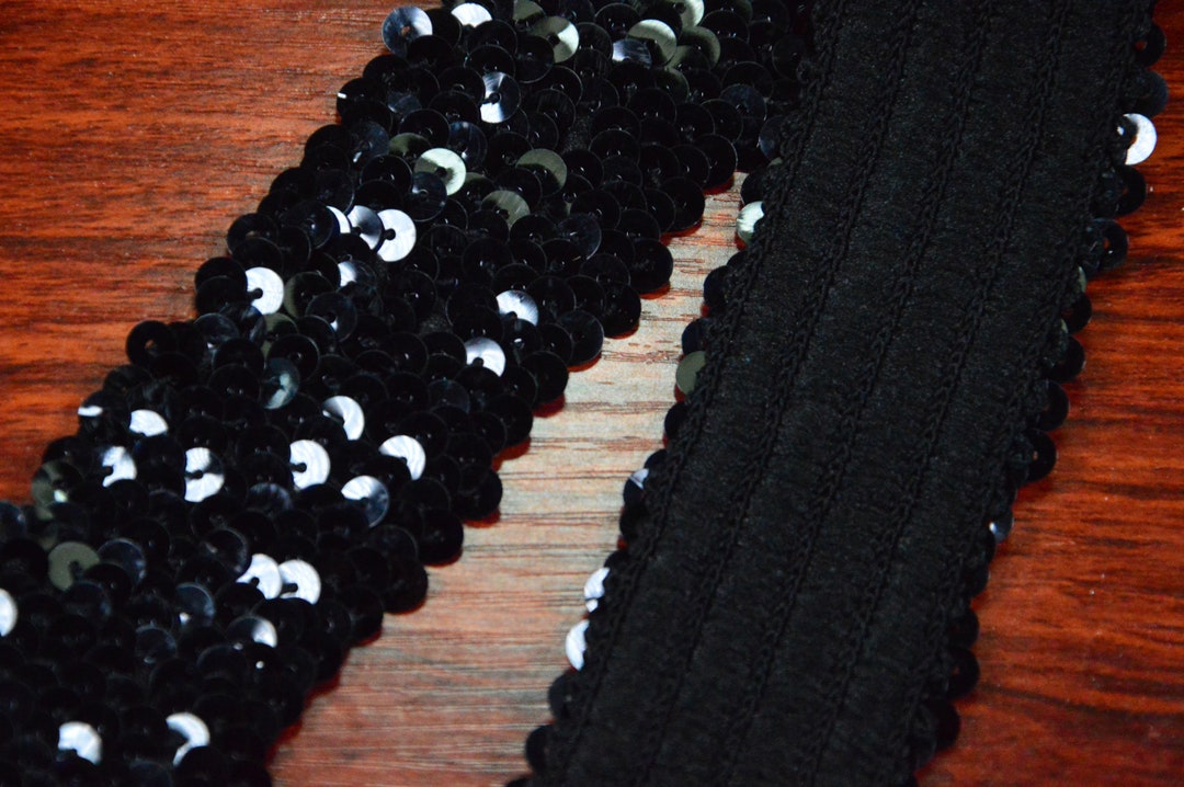 10ft Black Sequin Trim,2" Wide Elastic Sequin Border,holigraphic ...