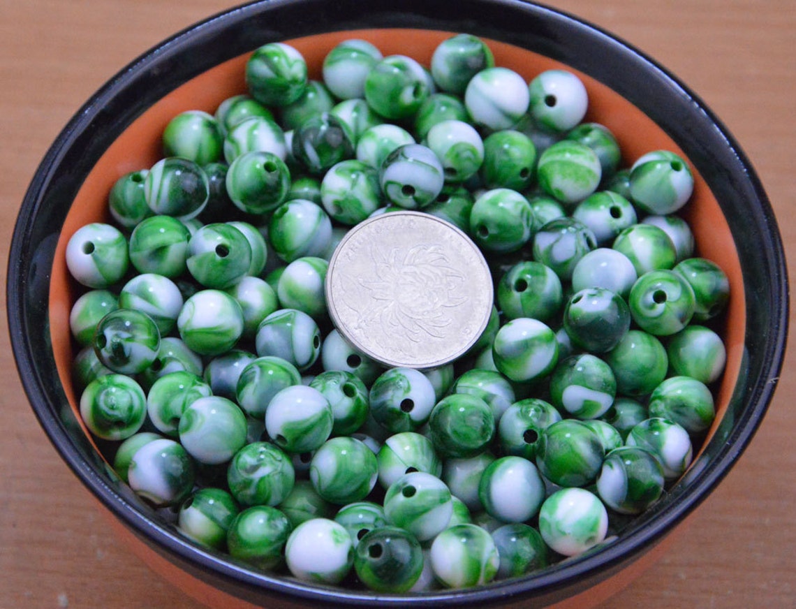 100 marble beads craftgreen Marbleized beads supplySilver | Etsy