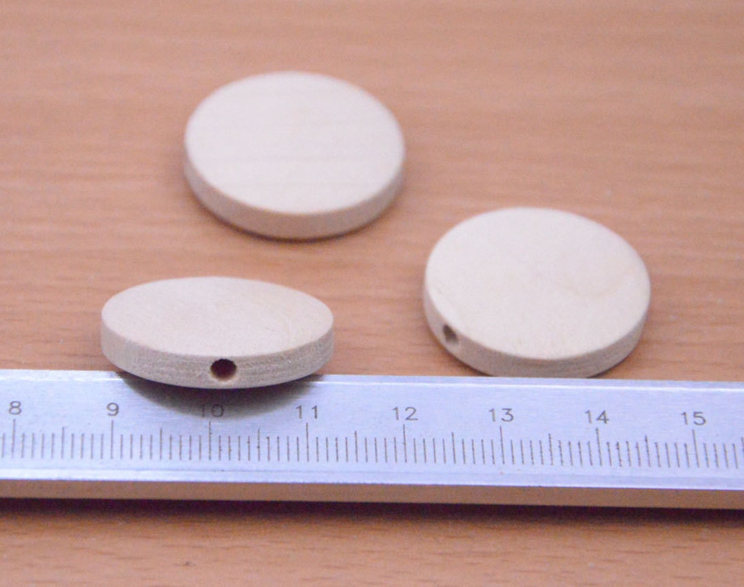 25pcs 25mm Round Flat Lozenge Natural Unfinished Wood Beads Hand Chain ...