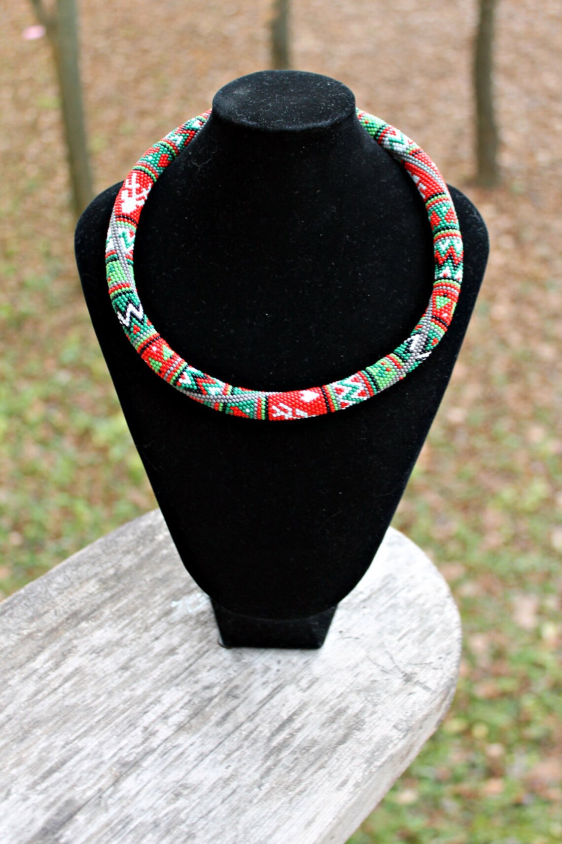 Jingles bells Christmas mood beaded crochet rope necklace with | Etsy