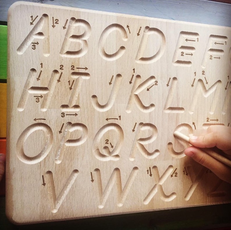 Montessori Alphabet Tracing Board Made of Wood - Uppercase - And/or ...