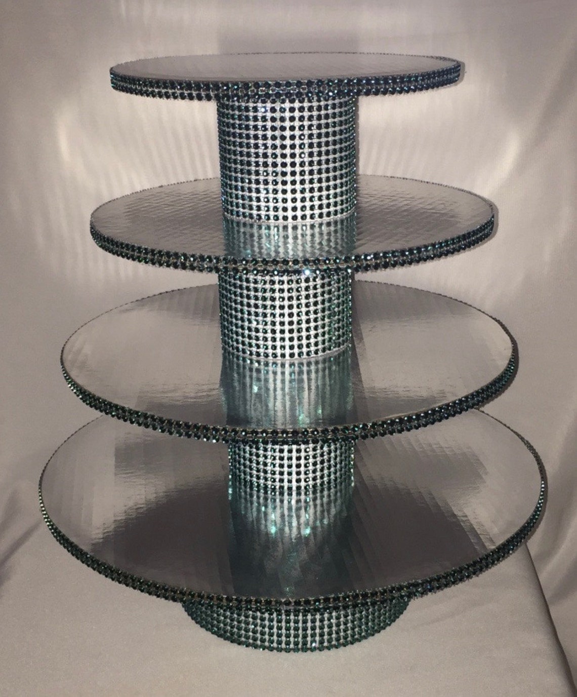 FOUR TIER SILVER Round Rhinestone Cupcake/dessert Holder With Mirror on ...