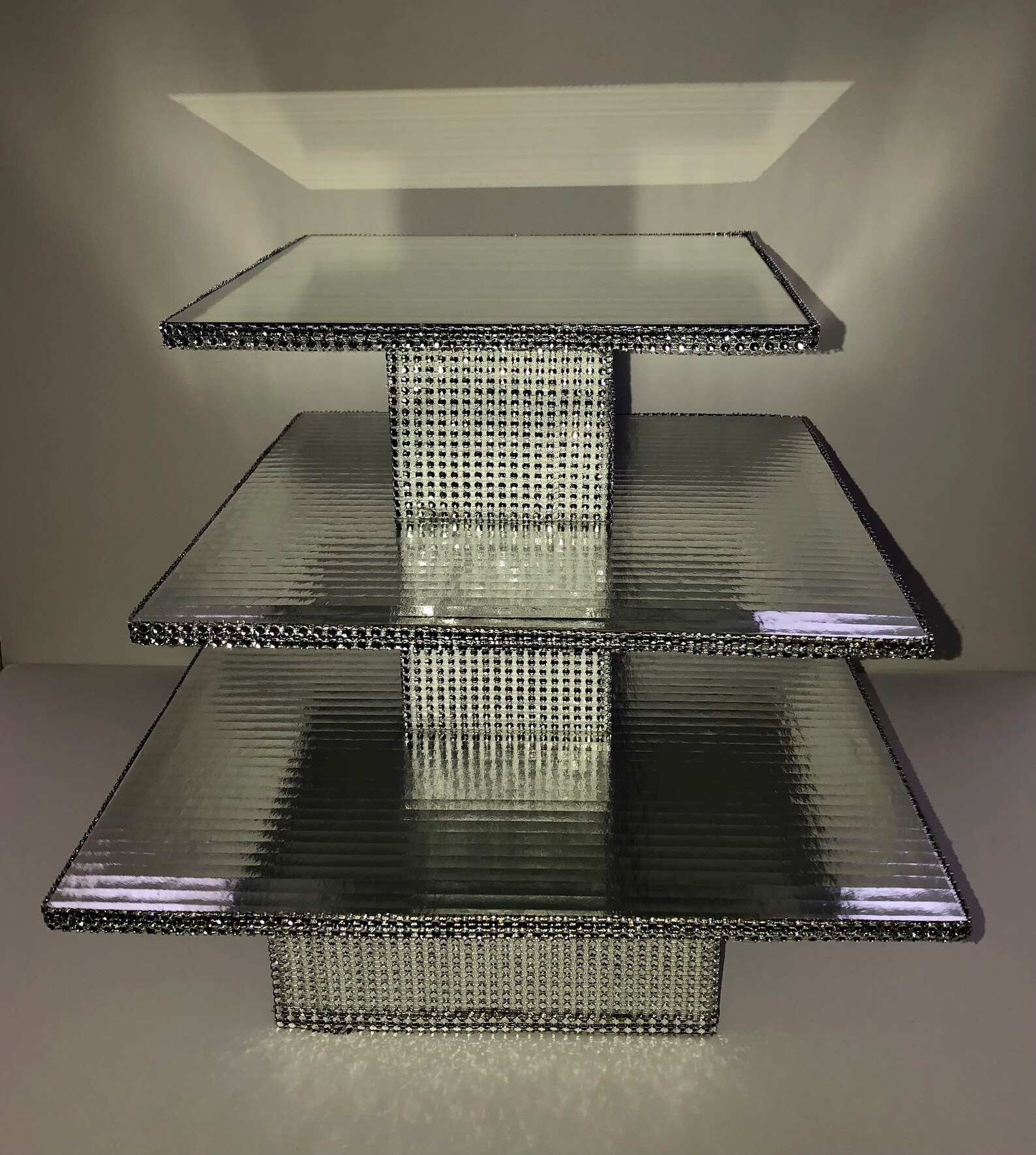 FOUR TIER SILVER Round Rhinestone Cupcake/dessert Holder With Mirror on ...