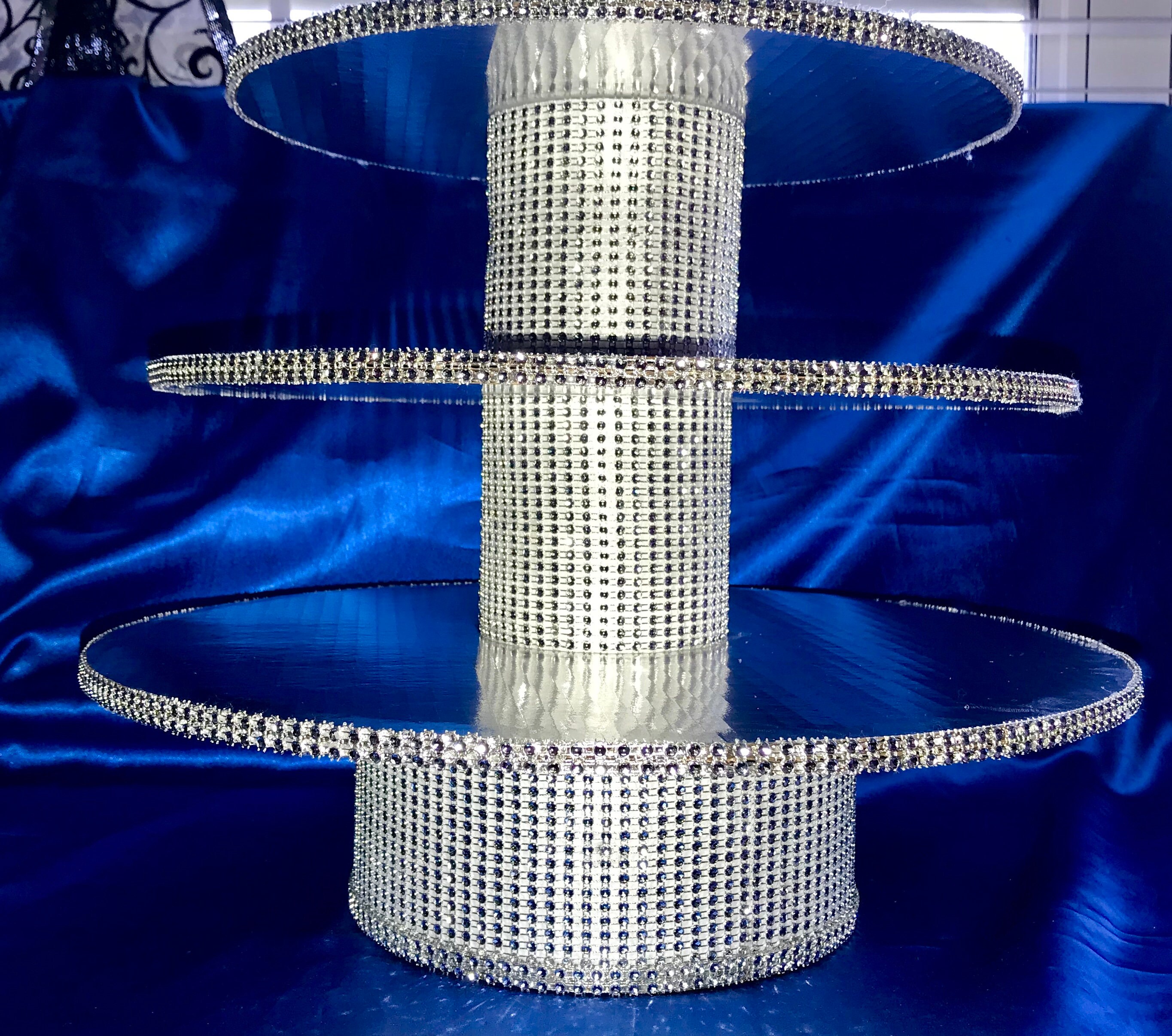 FOUR TIER SILVER Round Rhinestone Cupcake/dessert Holder With Mirror on ...
