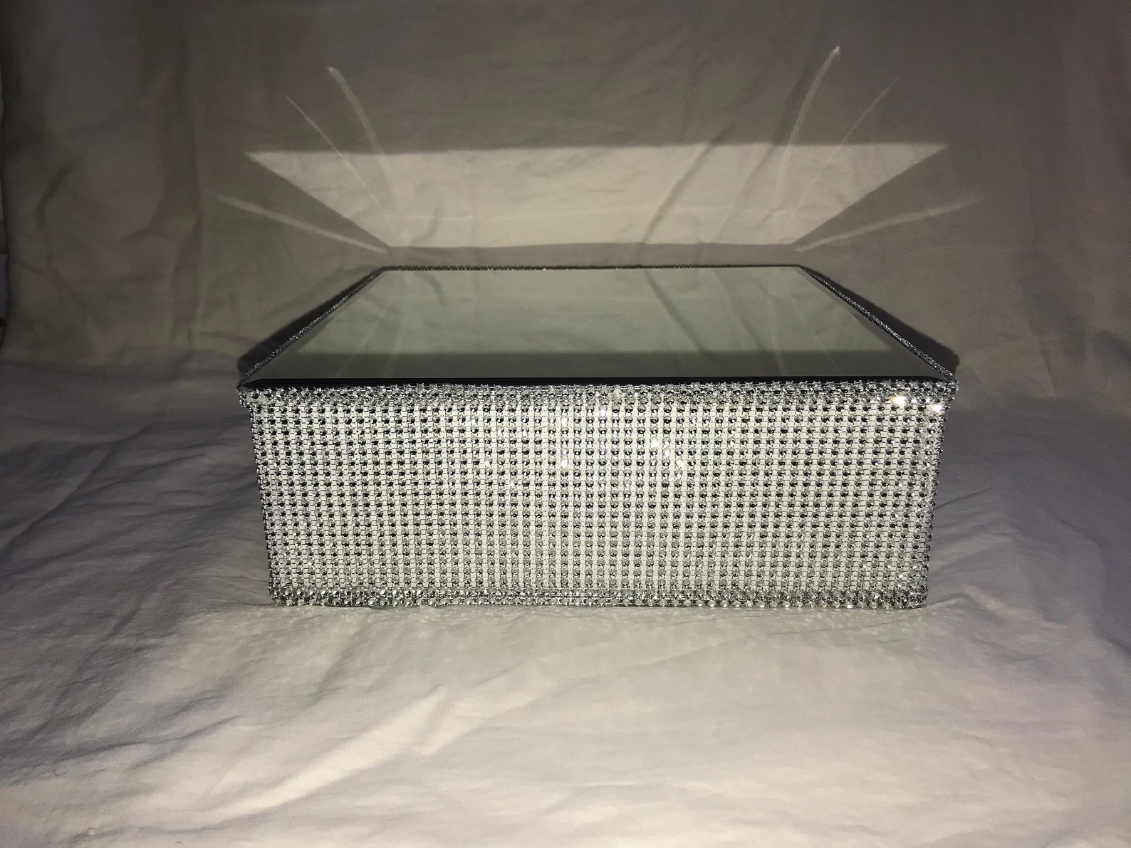 MIRRORED CAKE STAND Silver Round or Square Display 15 Rhinestone Colors ...