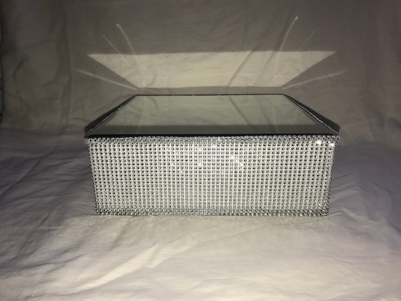 MIRRORED CAKE STAND Silver Round or Square Display 15 Rhinestone Colors ...