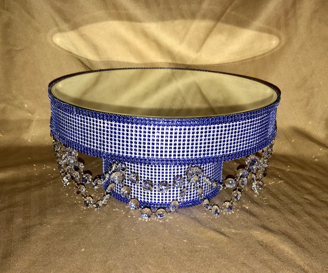 CRYSTAL CAKE STAND Round Featuring Glass Mirror and 20 Rhinestone ...