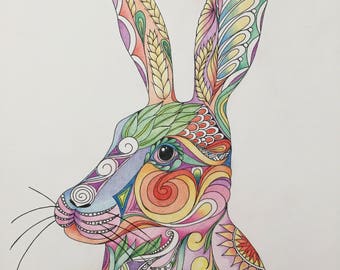 Zentangle rabbit zentangle bunny colored bunny colored rabbit | Etsy