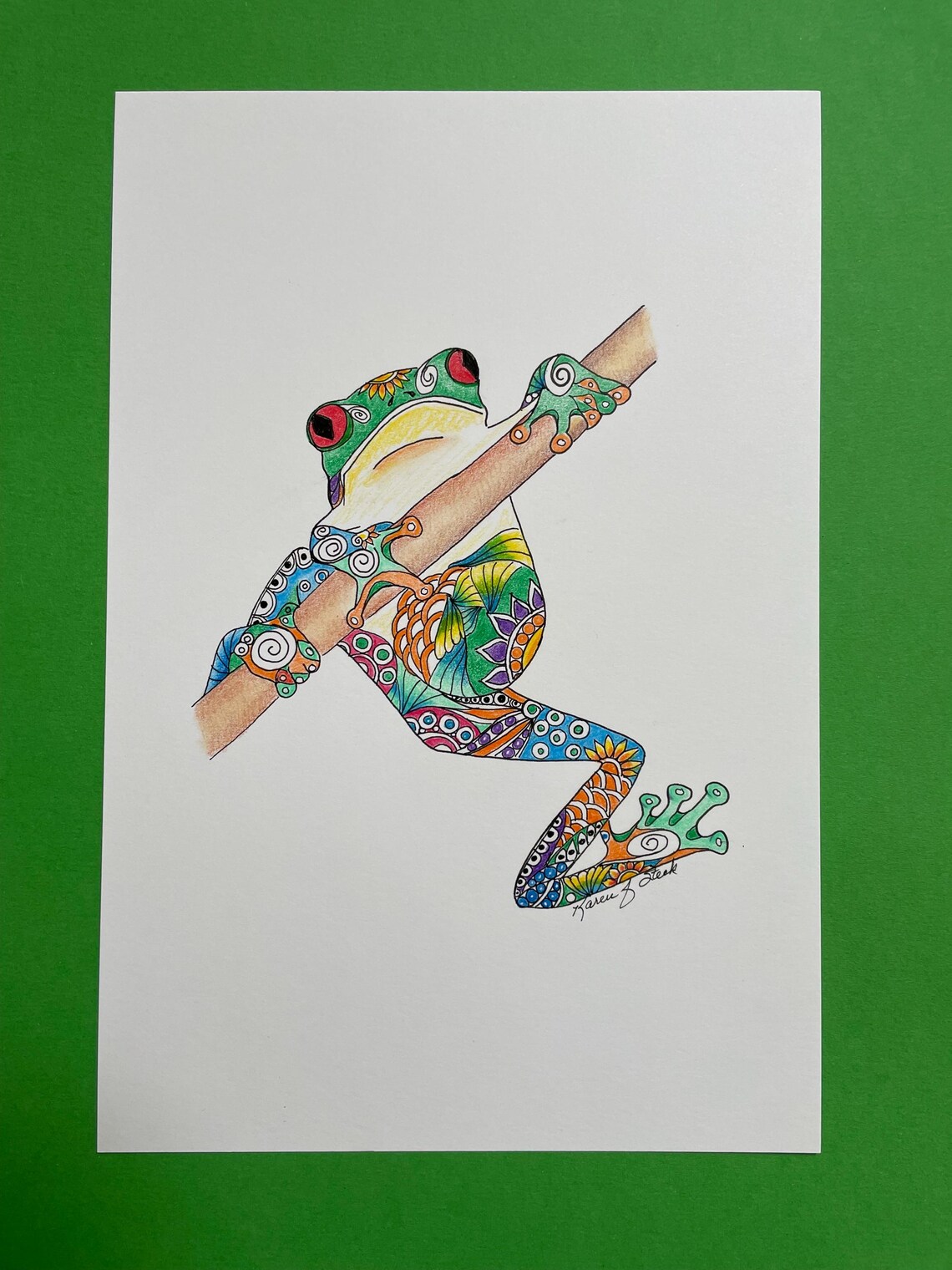 Zentangle Art, Frog Drawing, Hanging Frog, Colorful Frog, Original ...