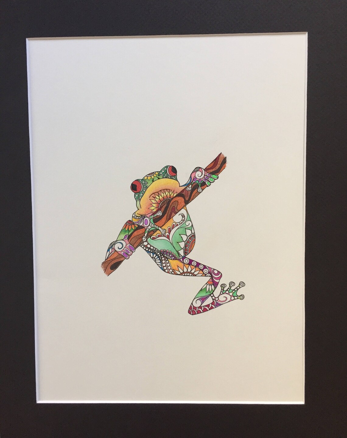 Zentangle Frog, Frog Art, Colored Frog, Hanging Frog, Colored Zentangle ...