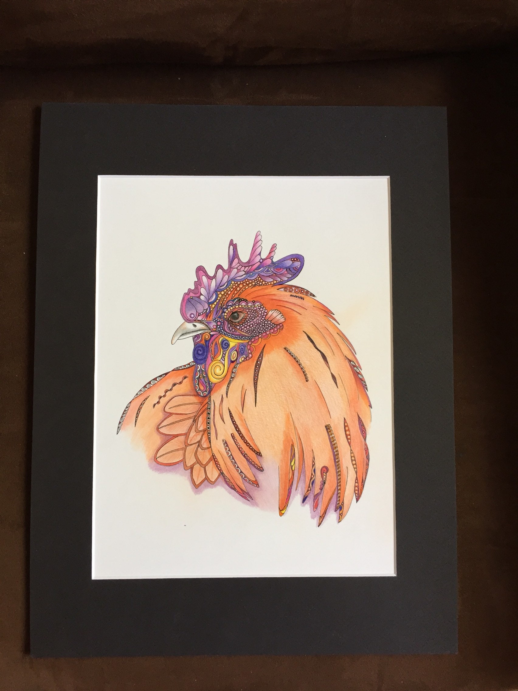 Colored Rooster Zentangle Rooster Hand Drawn Original Art Chicken Art ...