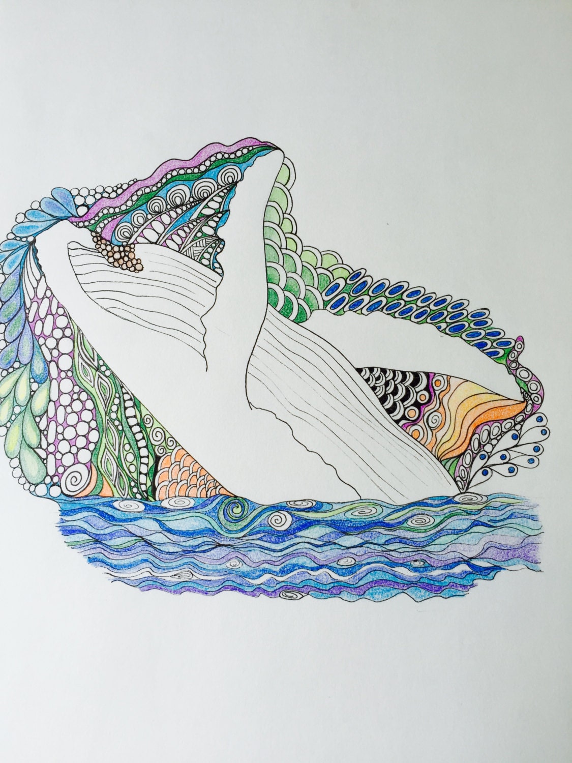 Zentangle Whale Whale Art Colored Zentangle Whale Wall Art - Etsy Israel