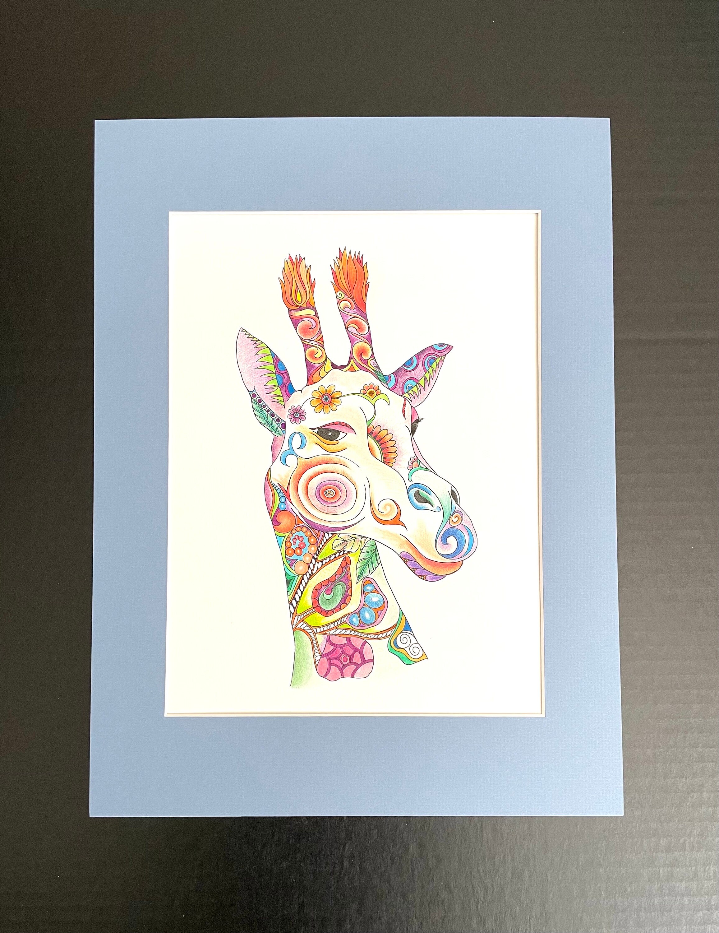 Giraffe:14x11 in Zentangle Giraffe Giraffe Art Animal Art Color Pencil ...