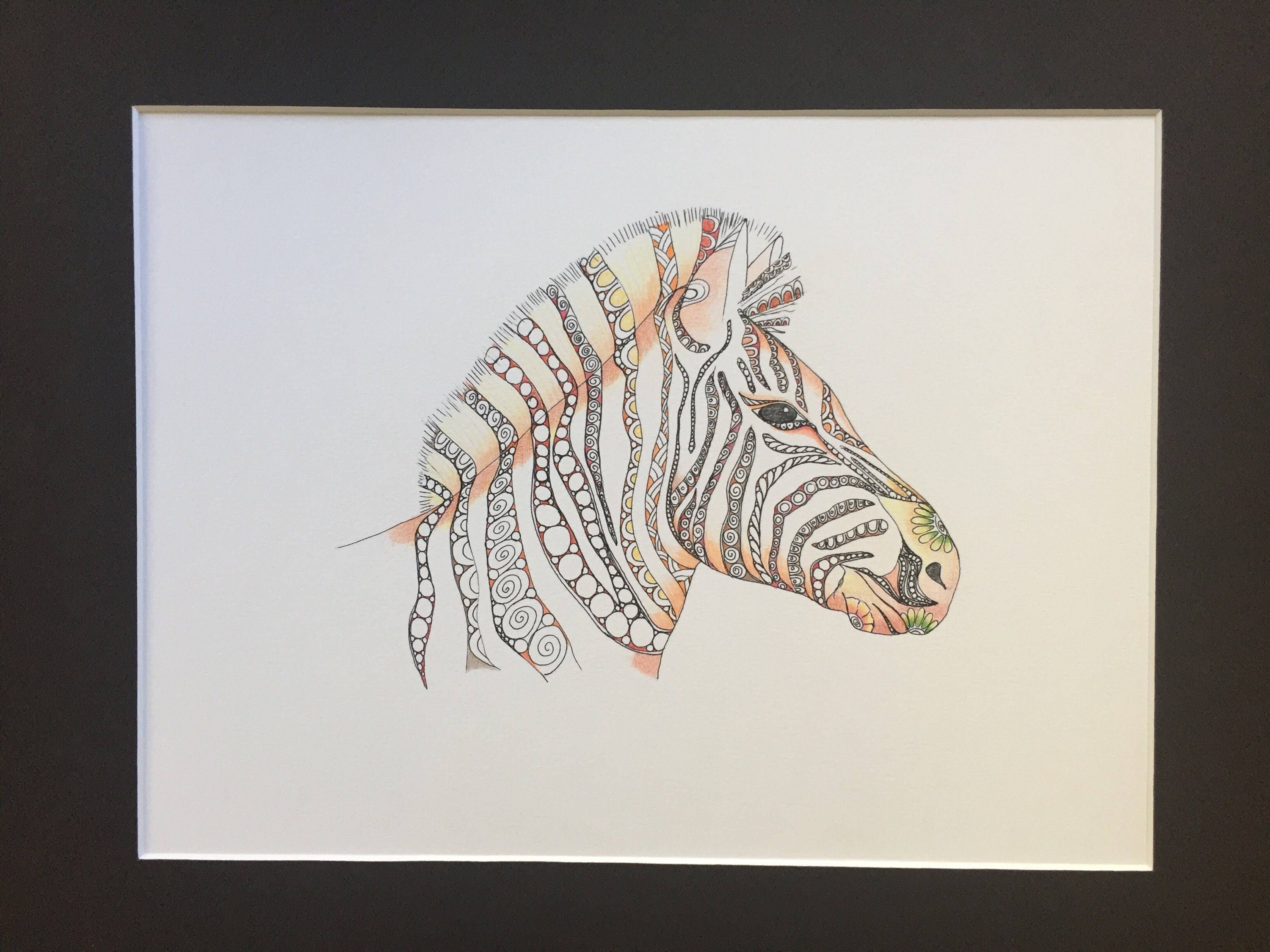 Zentangle Zebra Head: 12 X 9 In. Safari Art Zebra Art Colored Zebra ...