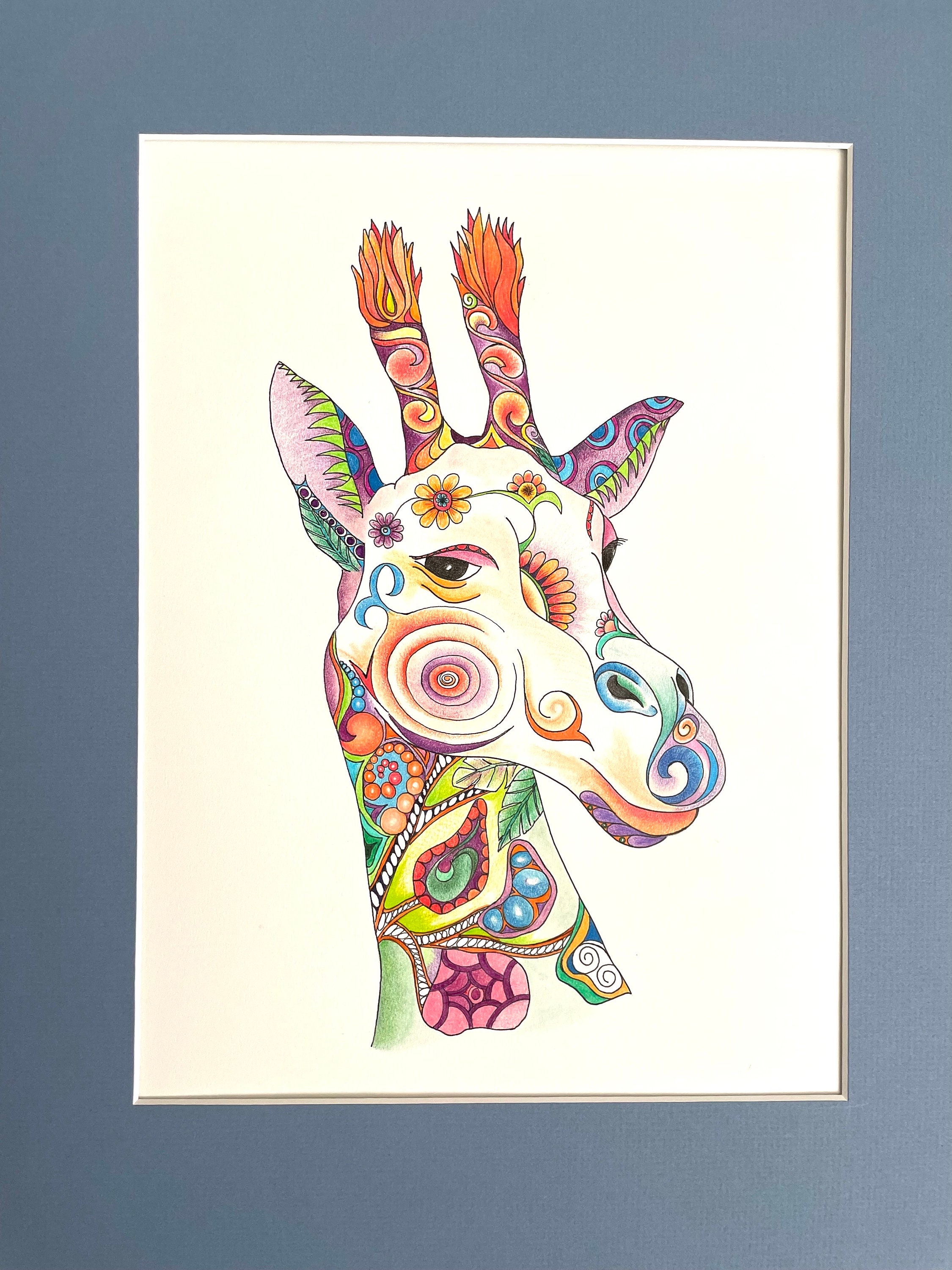 Giraffe:14x11 in Zentangle Giraffe Giraffe Art Animal Art Color Pencil ...