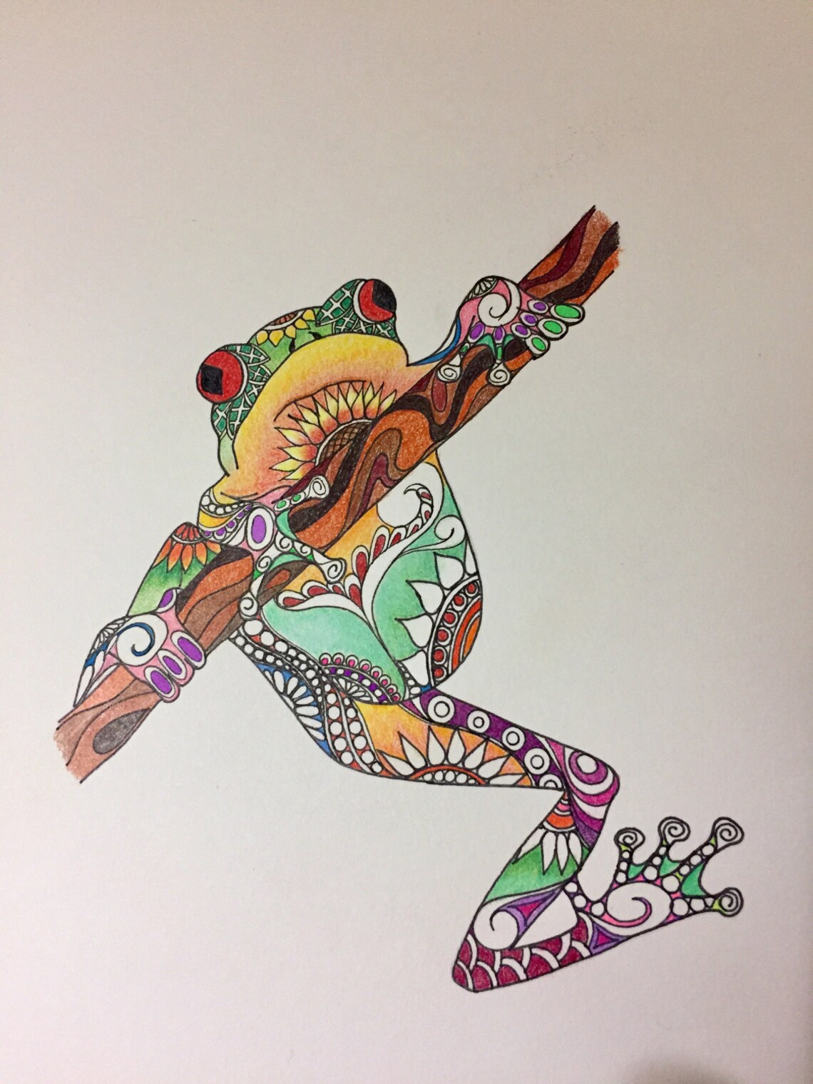 Zentangle Frog, Frog Art, Colored Frog, Hanging Frog, Colored Zentangle ...