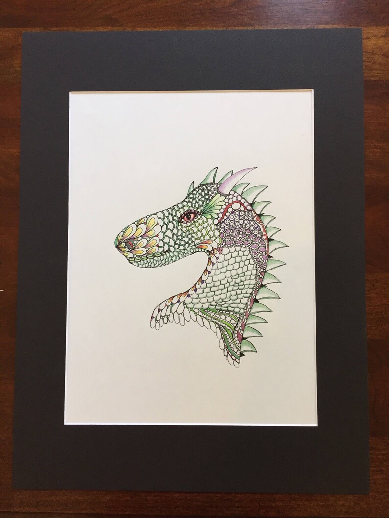 Zentangle Dragon, Dragon Drawing, Dragon Art, Wall Art, Colored Dragon ...