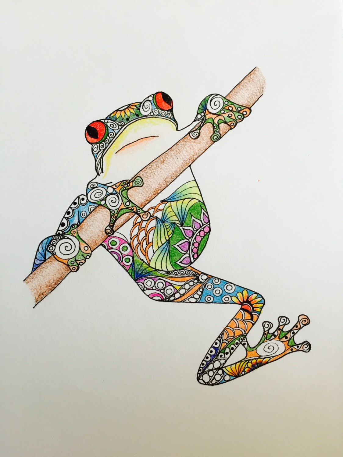 Zentangle Art, Frog Drawing, Hanging Frog, Colorful Frog, Original ...