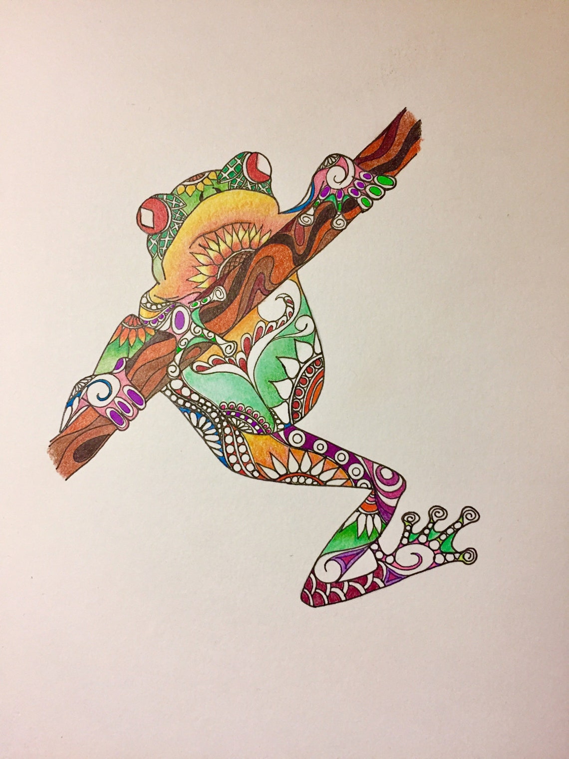 Zentangle Frog, Frog Art, Colored Frog, Hanging Frog, Colored Zentangle ...