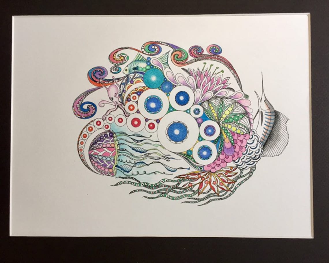 Zentangle Marine Art, Sea Art, Zentangle Art, Colored Zentangle, Marine ...