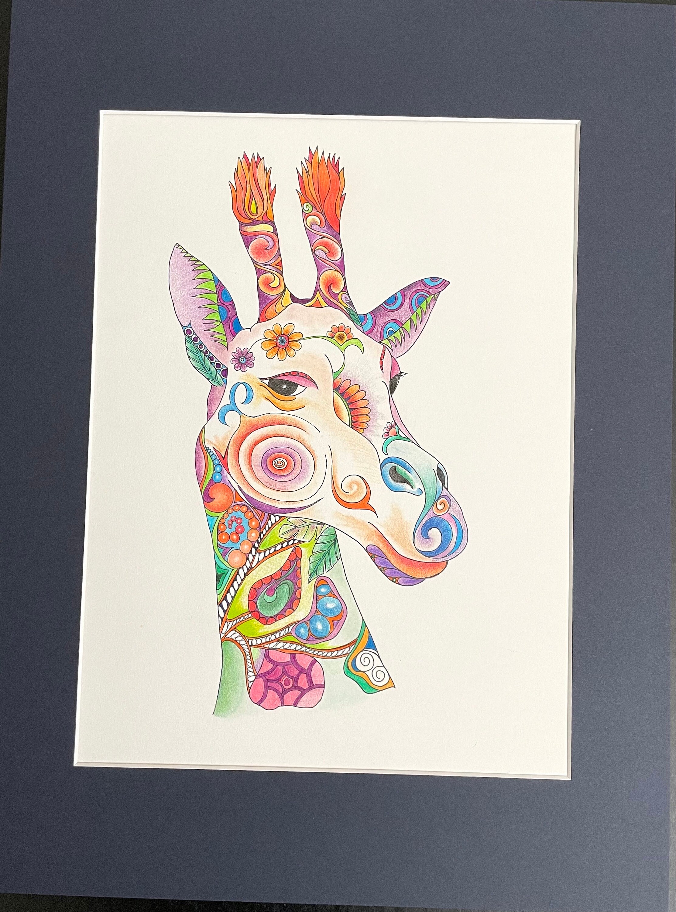 Giraffe:14x11 in Zentangle Giraffe Giraffe Art Animal Art Color Pencil ...