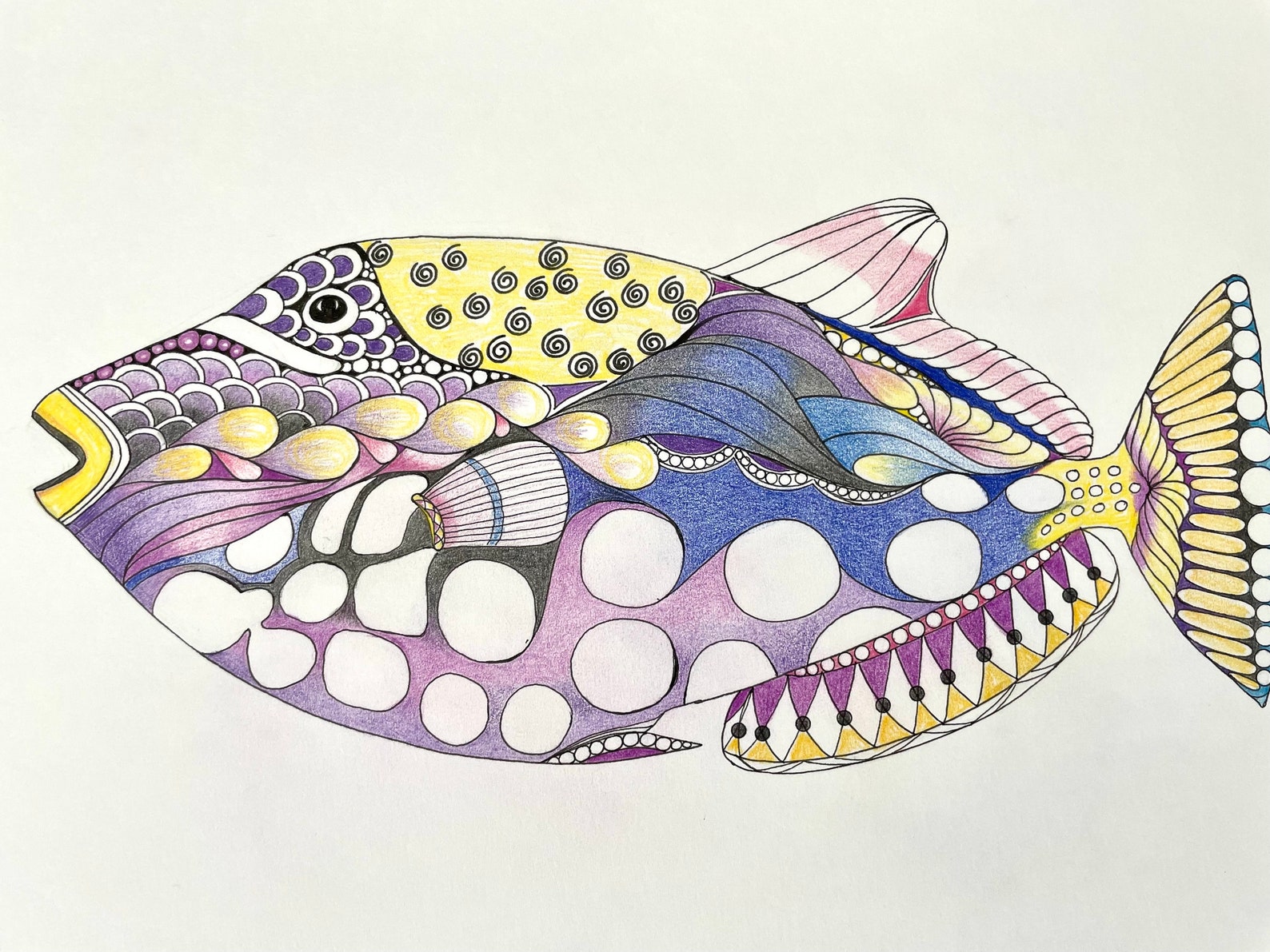 Zentangle Fish Clown Trigger Fish Fish Art Marine Art Wall Art Ocean ...