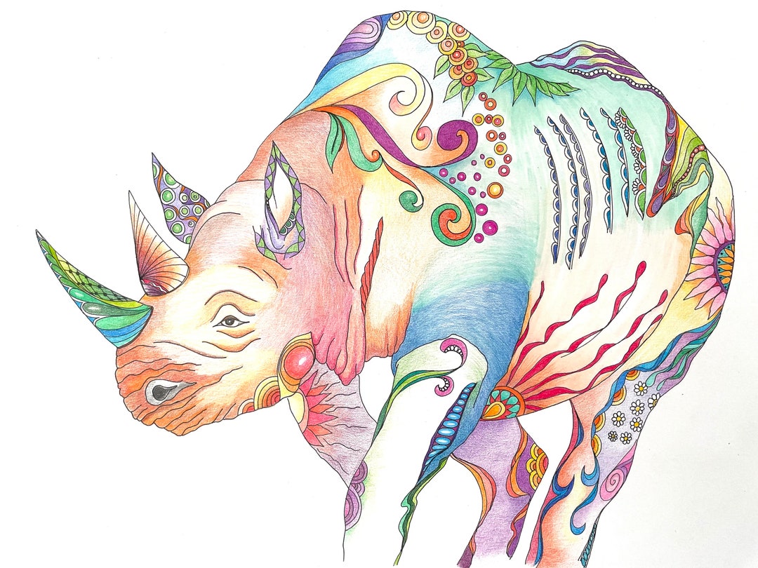 Zentangle Rhino: 17x14 in Rhino Colored Rhino Art Colored Zentangle ...