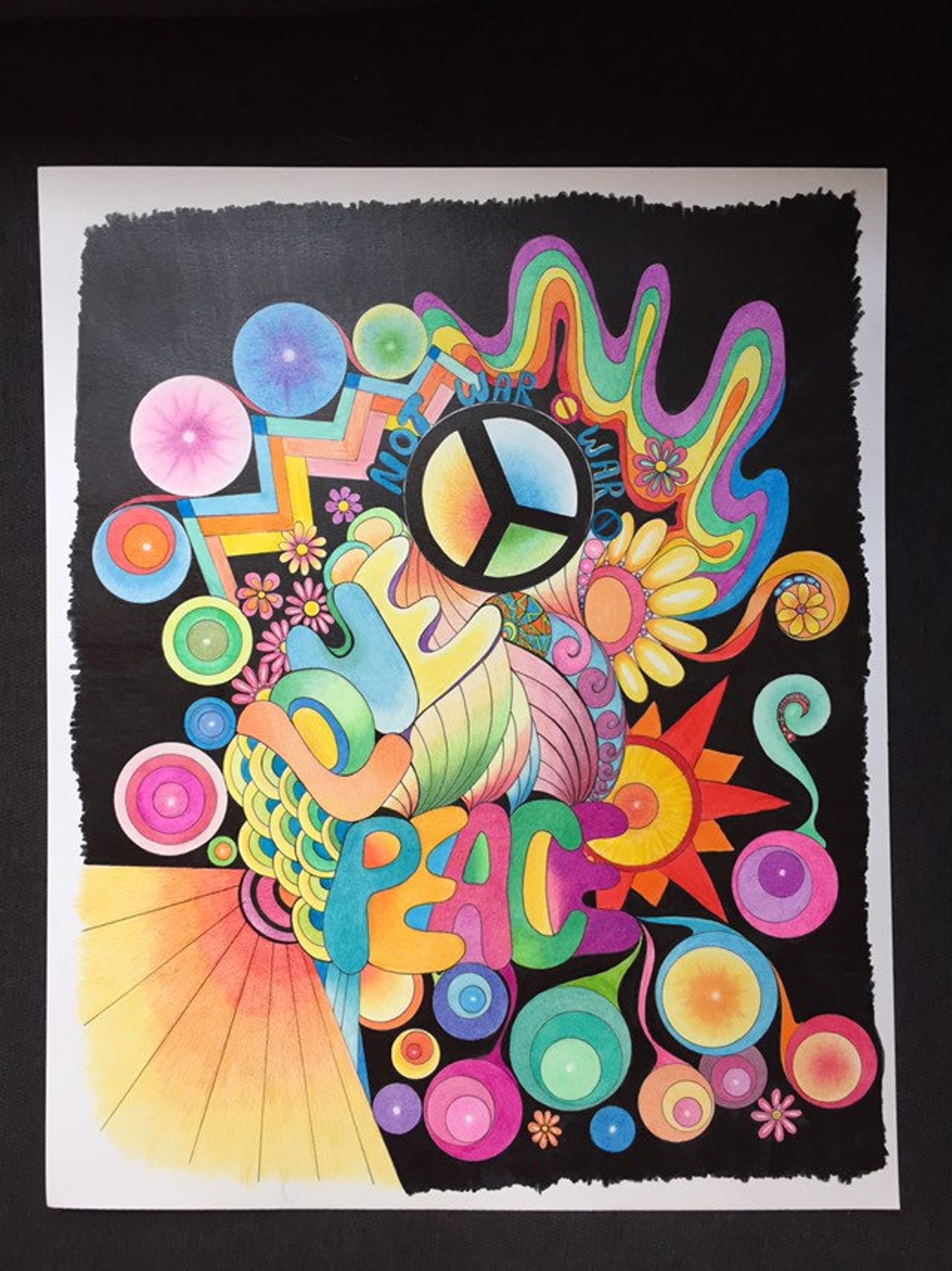 Retro 1960 Drawing Love an Peace Drawing Iconic 60’s Art 1960 Drawing ...