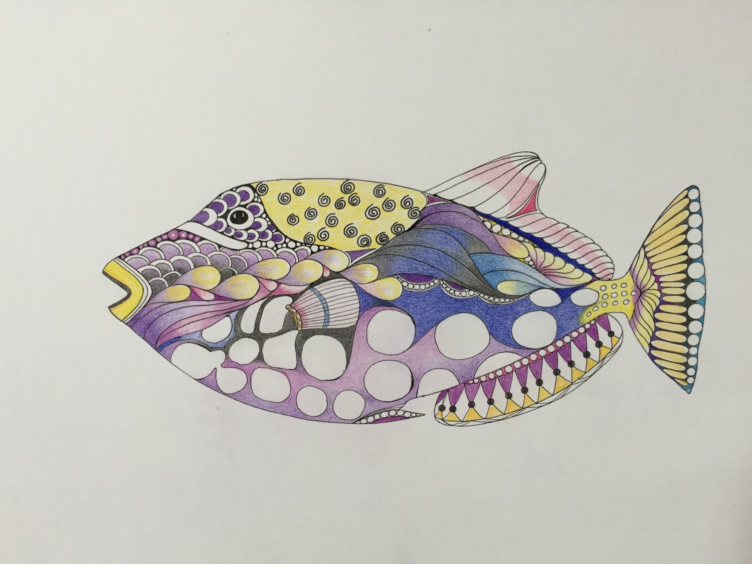 Zentangle Fish Clown Trigger Fish Fish Art Marine Art Wall Art Ocean ...