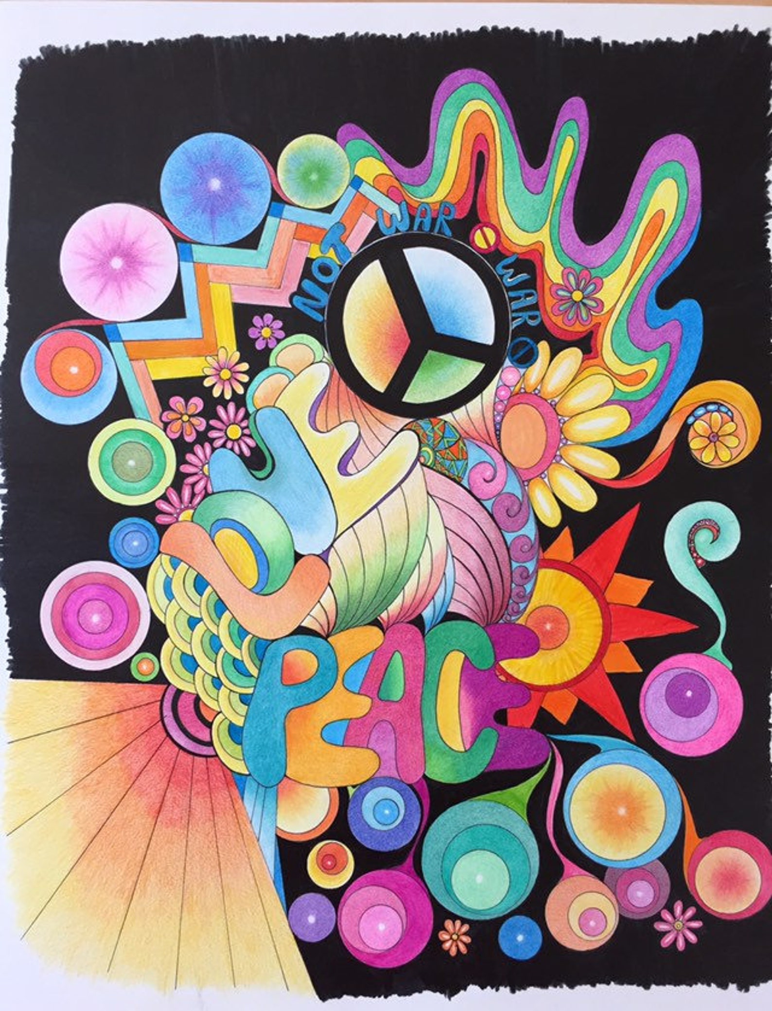 Retro 1960 Drawing Love an Peace Drawing Iconic 60’s Art 1960 Drawing ...