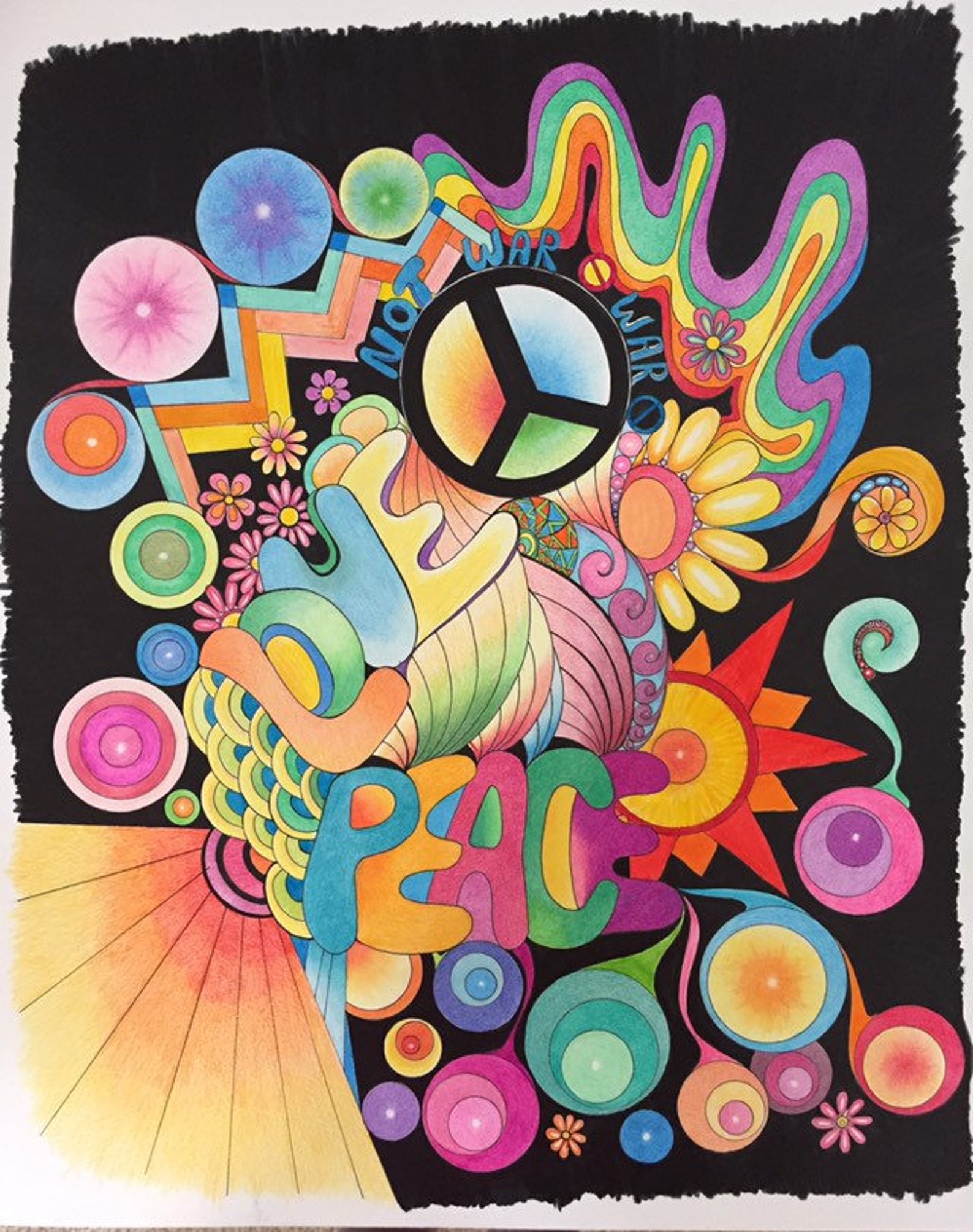 Retro 1960 Drawing Love an Peace Drawing Iconic 60’s Art 1960 Drawing ...