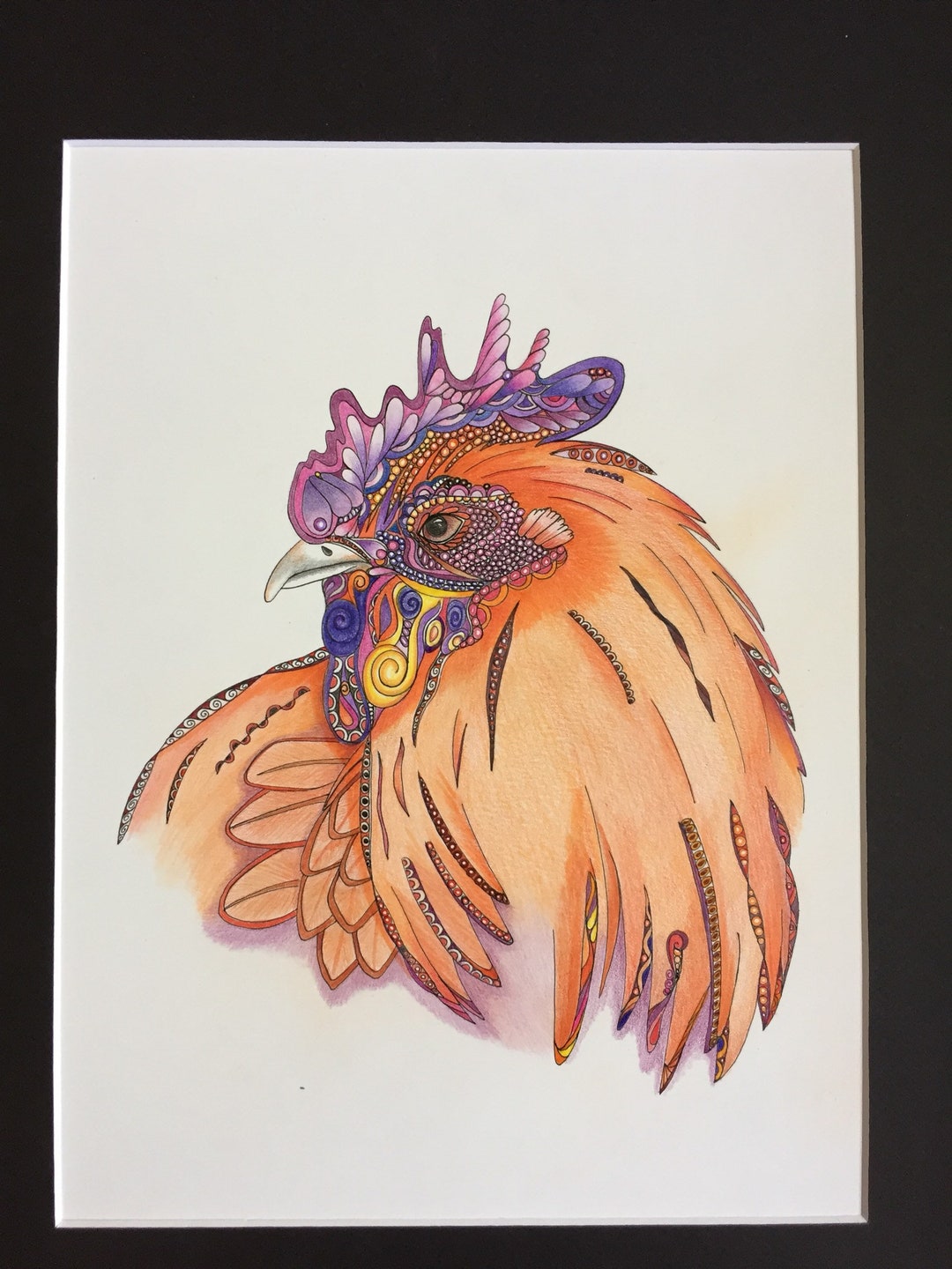 Colored Rooster Zentangle Rooster Hand Drawn Original Art Chicken Art ...