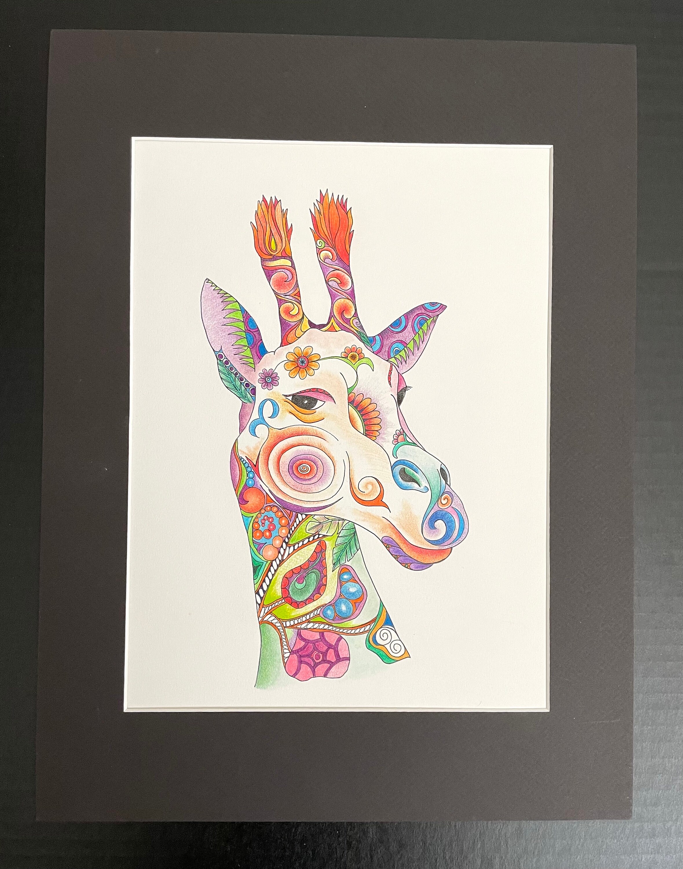 Giraffe:14x11 in Zentangle Giraffe Giraffe Art Animal Art Color Pencil ...