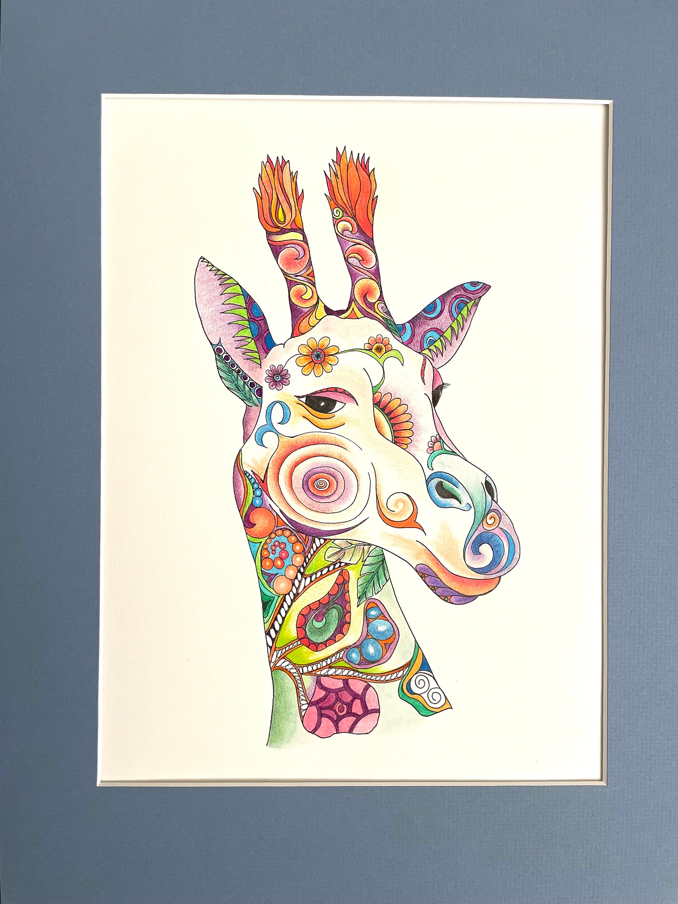 Giraffe:14x11 in Zentangle Giraffe Giraffe Art Animal Art Color Pencil ...