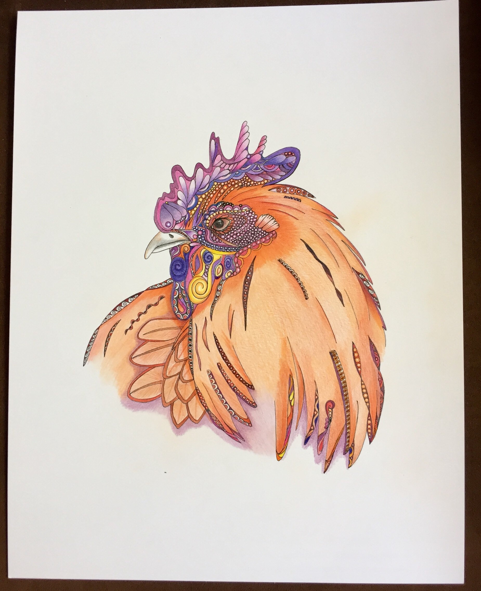Colored Rooster Zentangle Rooster Hand Drawn Original Art Chicken Art ...