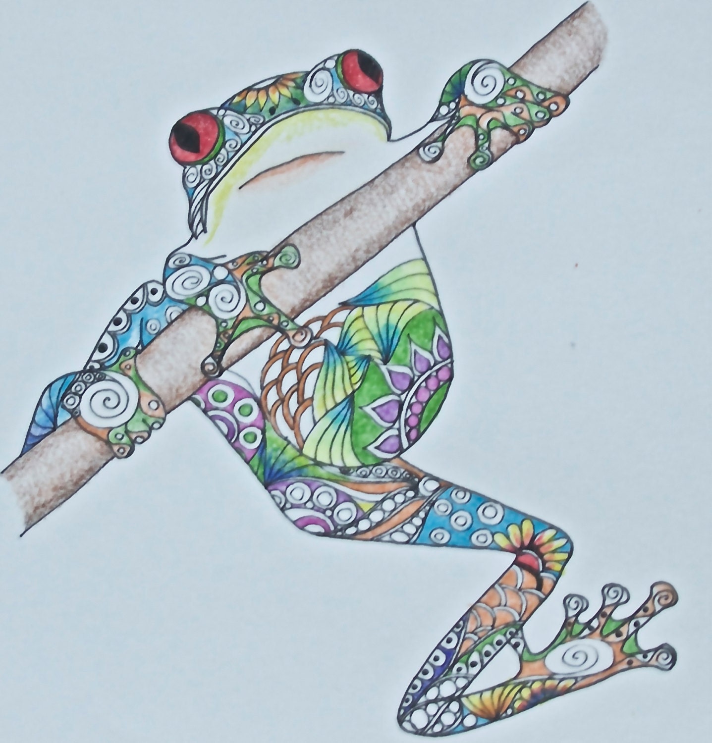 Zentangle Art, Frog Drawing, Hanging Frog, Colorful Frog, Original ...