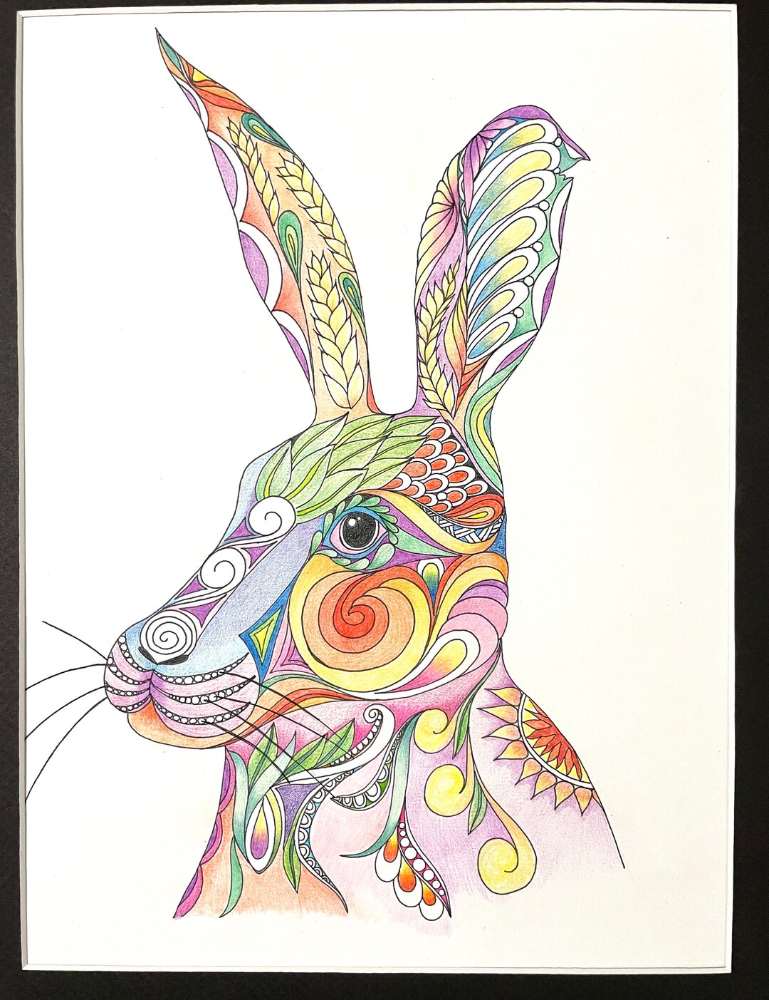 Zentangle Rabbit: 14x11 in Colored Rabbit Rabbit Art Colored Zentangle ...