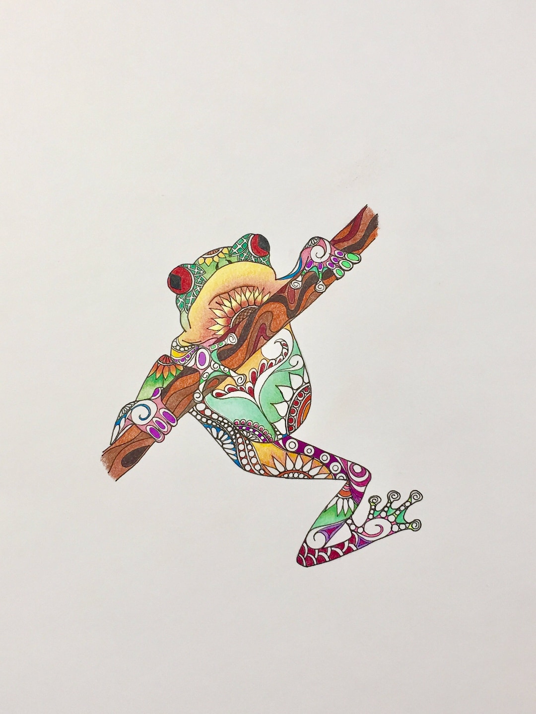 Zentangle Frog, Frog Art, Colored Frog, Hanging Frog, Colored Zentangle ...