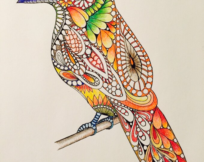 Zentangle Bird,bird Art,colored Bird,zentangle Art,wall Art,ink Colored ...