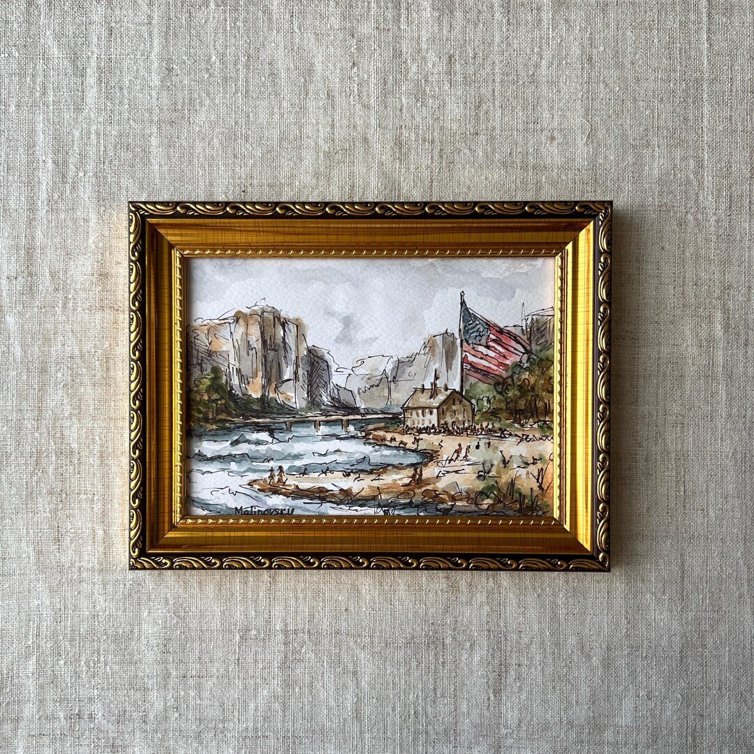 AMERICAN LANDSCAPE #1 - Unframed Landscape Sketch - Farmhouse Painting ...